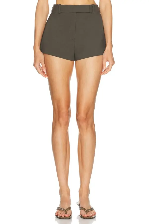 EAVES Tailored Naftali Mini Short In Olive - Olive Smoke