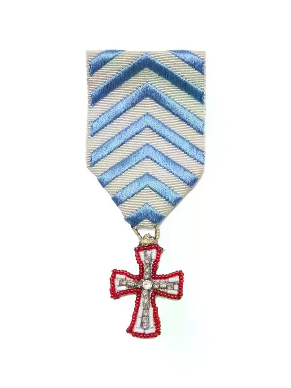 Undercover Beaded-cross Chevron-ribbon Medal Brooch - Blue