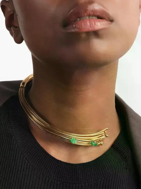 FENOMENA Geo Emerald Choker Necklace - Gold