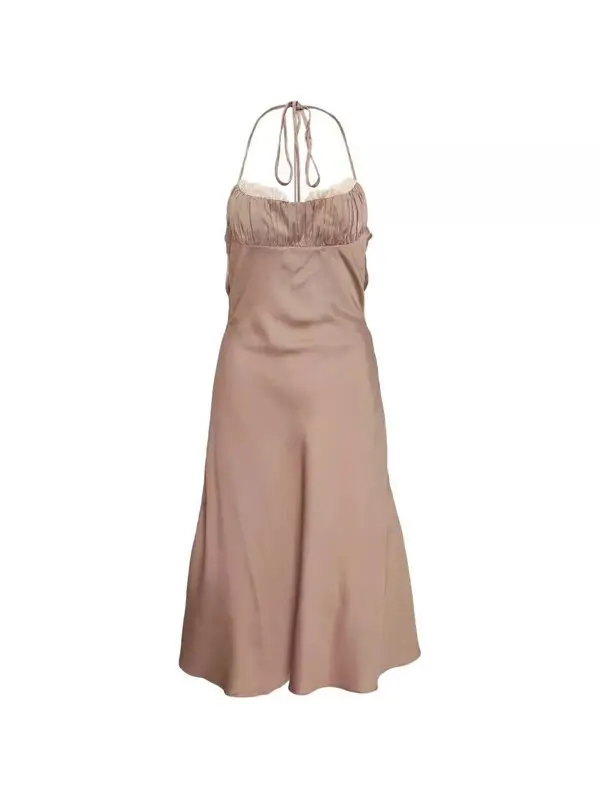 KENZIE KLAMBIE Halterneck Lace-trim Midi Dress - Pink
