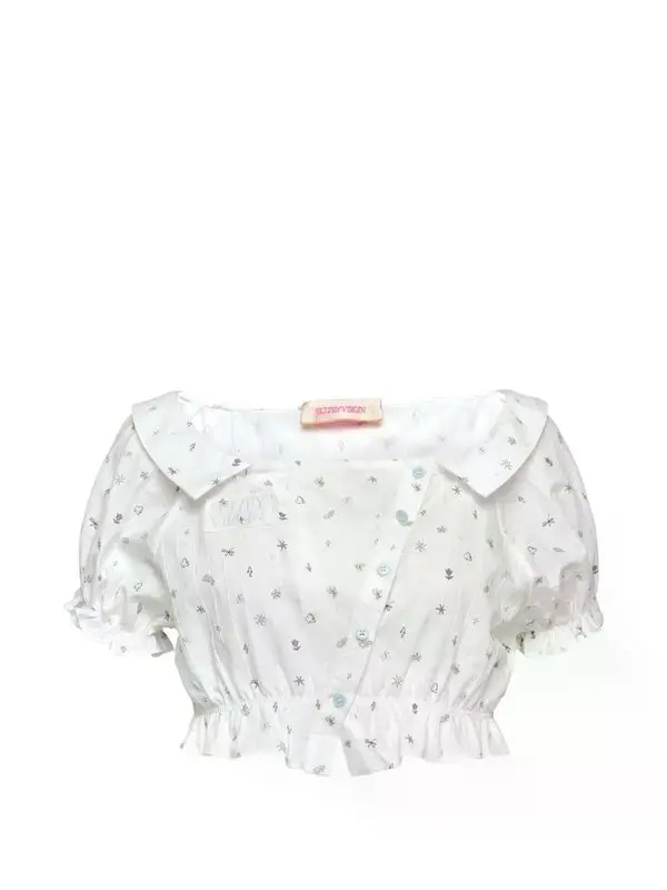SULTRY VIRGIN Printed Puff-sleeve Blouse