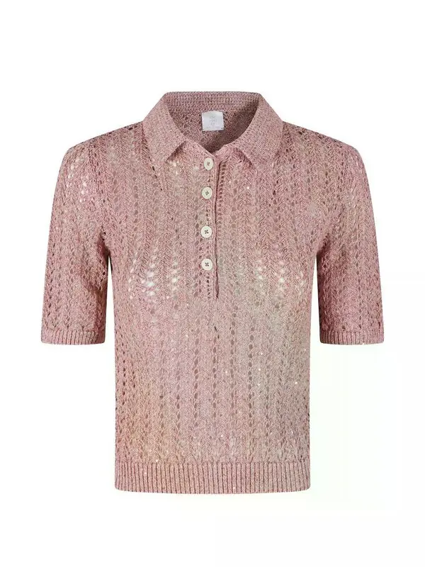 Eleventy Sequin-embellished Open-knit Polo Shirt - Pink