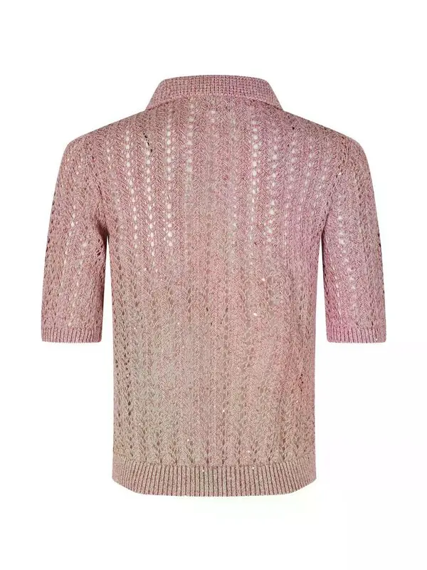 Eleventy Sequin-embellished Open-knit Polo Shirt - Pink