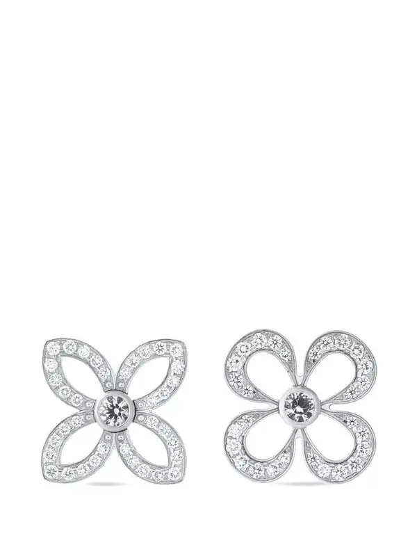 LOUIS VUITTON 18k White Gold Diamond Monogram Flower Earrings - Silver