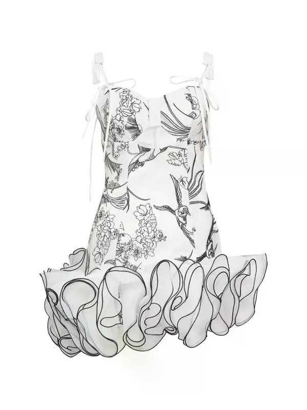 KENZIE KLAMBIE Floral-print Ruffled Mini Dress - White