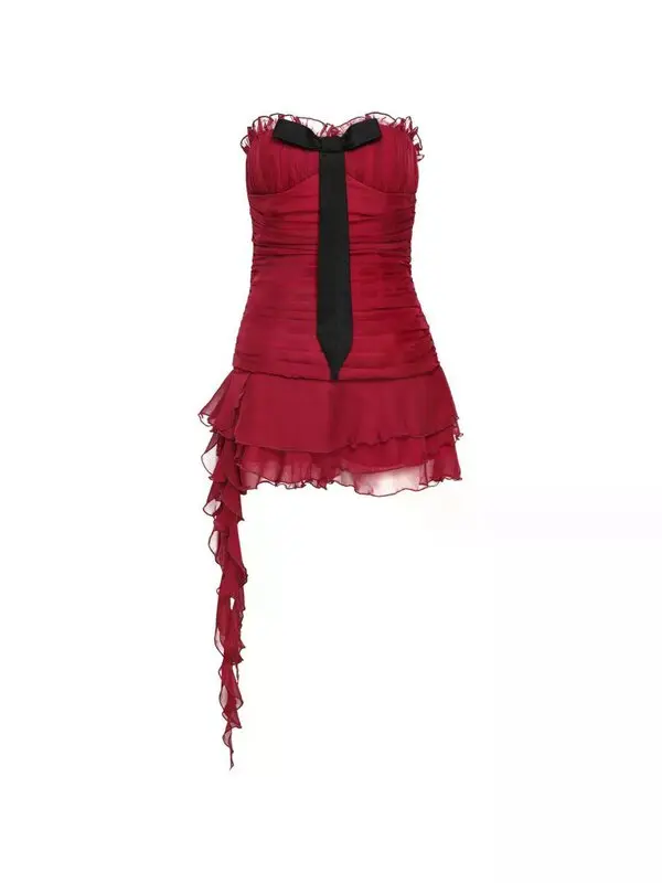 KENZIE KLAMBIE Ruched Ruffled Mini Dress