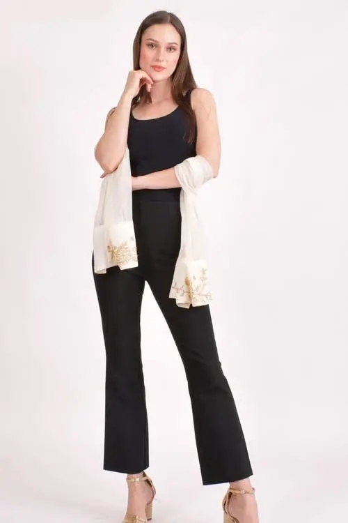 RAAS Chiffon Floral Hand-embroidered Scarf
