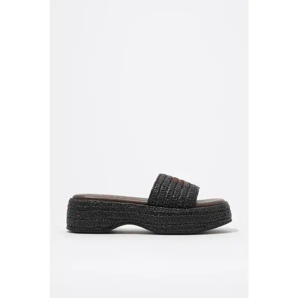 Bimba Y Lola Raffia Platform Sandals - Black