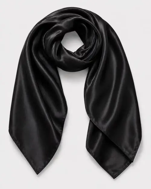 SILKSILKY Pure Silk Classic Elegant Square Scarf - Black