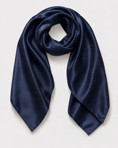 SILKSILKY Pure Silk Classic Elegant Square Scarf - Darkblue