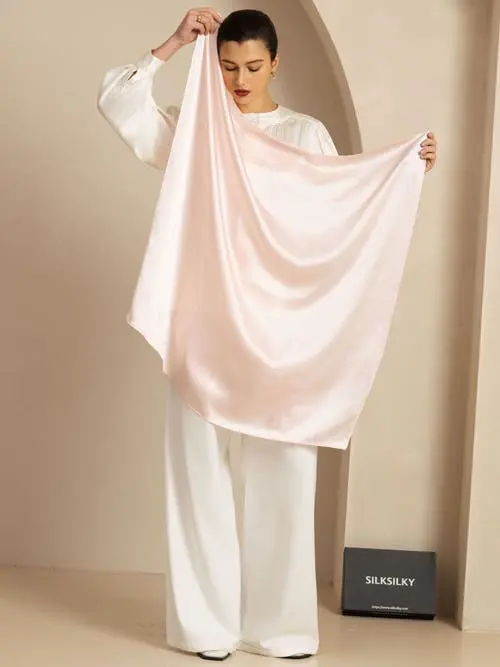 SILKSILKY Pure Silk Classic Elegant Square Scarf - Lightpink