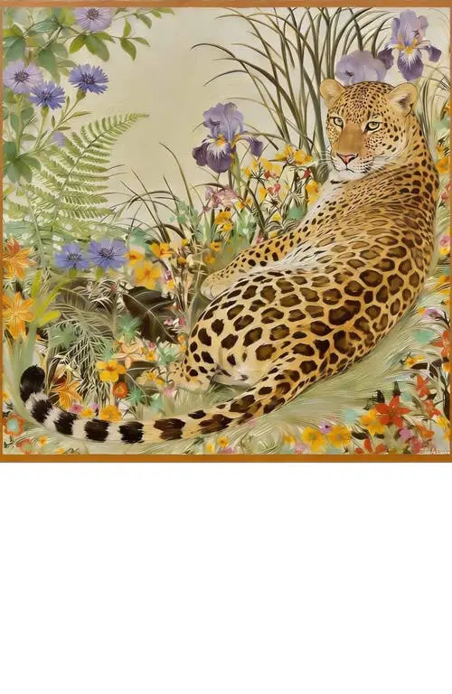 SILKSILKY Pure Silk Leopard & Floral Scarf - Orange