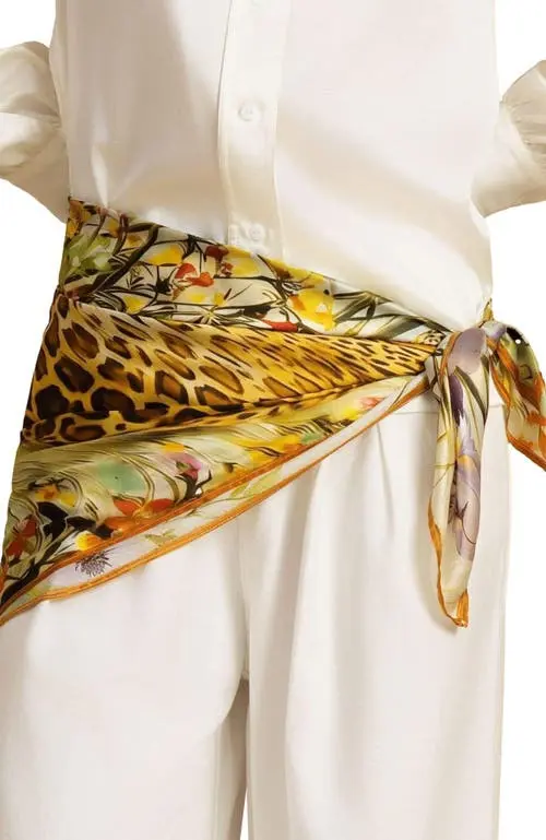 SILKSILKY Pure Silk Leopard & Floral Scarf - Orange