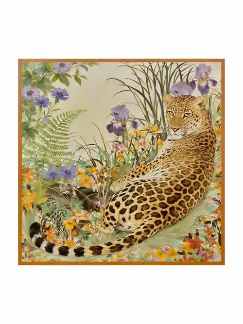 SILKSILKY Pure Silk Leopard & Floral Scarf - Orange