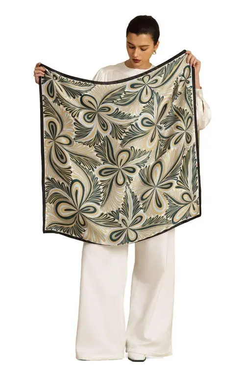 SILKSILKY Pure Silk Abstract Floral Pattern Square Scarf - Multi