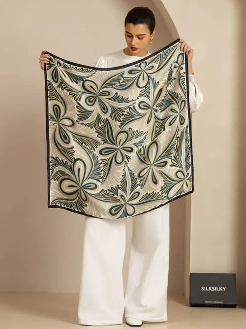 SILKSILKY Pure Silk Abstract Floral Pattern Square Scarf - Multi