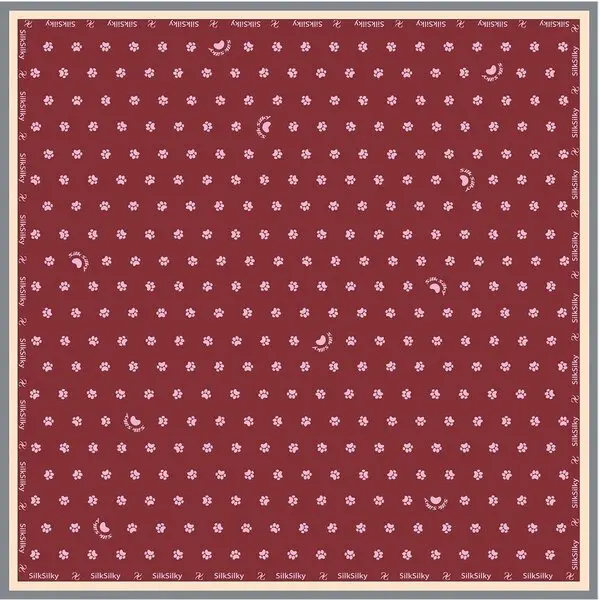 SILKSILKY Pure Silk Paw Print Square Scarf - Wine
