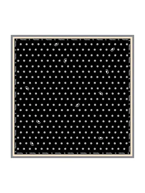 SILKSILKY Pure Silk Paw Print Square Scarf - Black