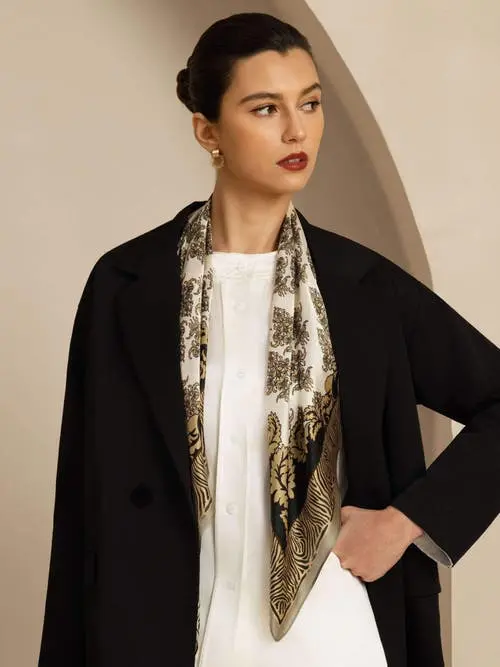 SILKSILKY Pure Silk Vintage-inspired Pattern Square Scarf - Multi