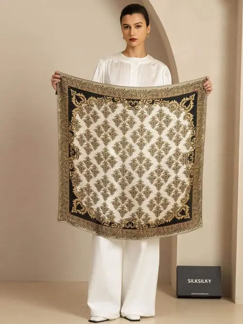 SILKSILKY Pure Silk Vintage-inspired Pattern Square Scarf - Multi
