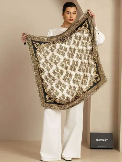 SILKSILKY Pure Silk Vintage-inspired Pattern Square Scarf - Multi