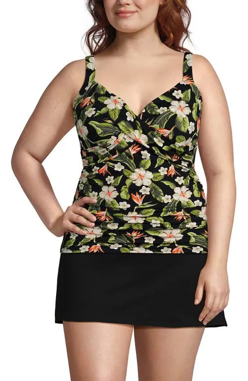 LANDS' END Dd-cup Sweetheart Wrap Underwire Tankini Top - Hibiscus Floral/black