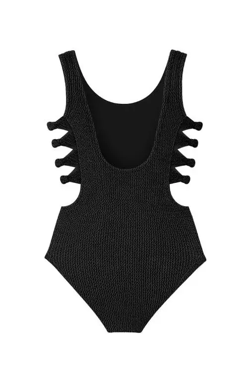 LIMEAPPLE Crinkle Bow Side Cutout One Piece - Black