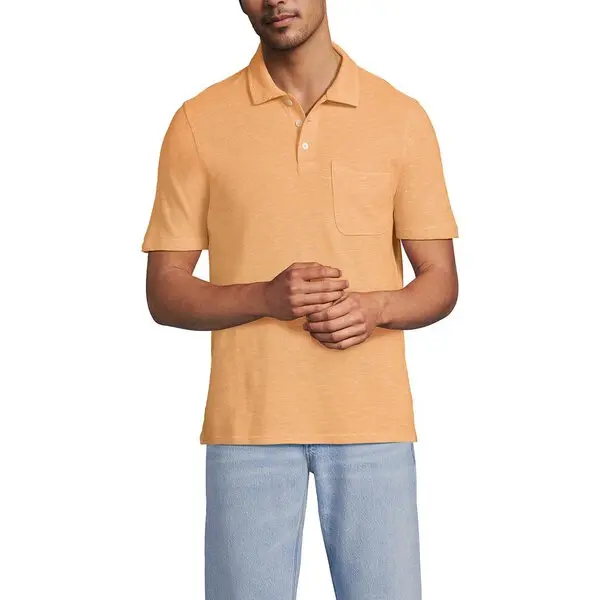 LANDS' END Short Sleeve Cotton Linen Polo - Sweet Mango Heather