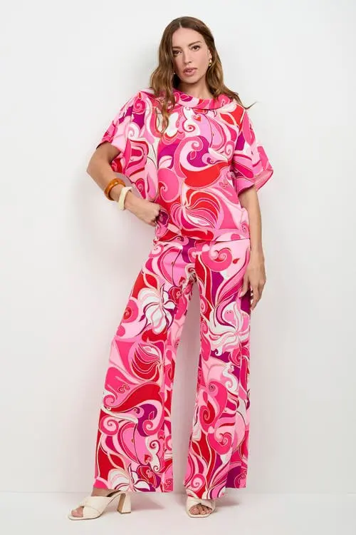 Trina Turk Screen-printed Double Georgette Wide-leg Pants