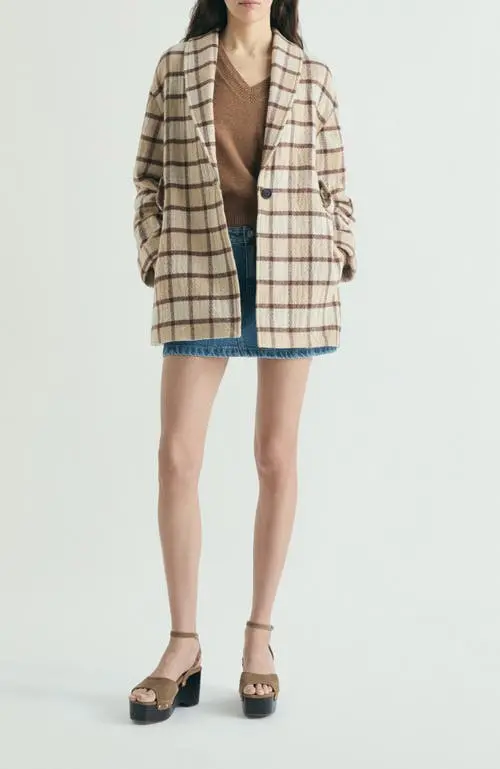 SCALPERS Plaid Belted Wool Blend Coat - Ecrucheck