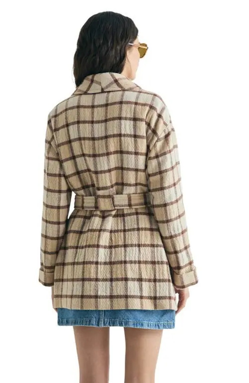 SCALPERS Plaid Belted Wool Blend Coat - Ecrucheck