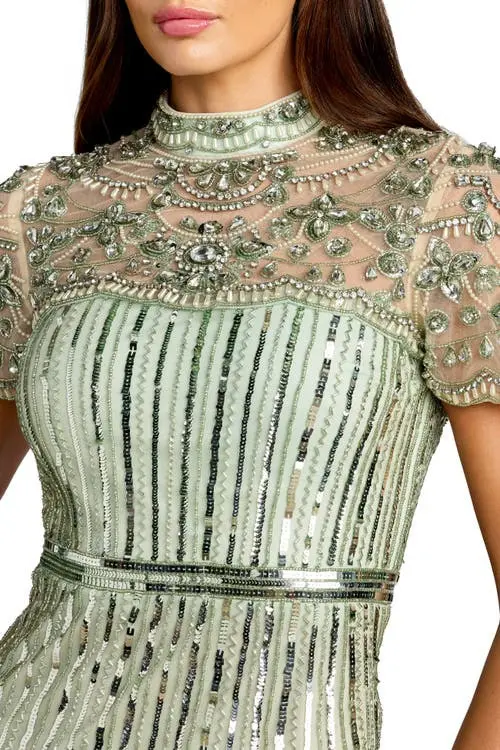 Mac Duggal Beaded Mesh Midi Dress