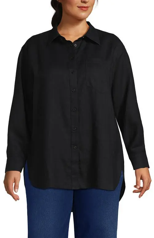 LANDS' END Linen Oversized Button Front Shirt - Black