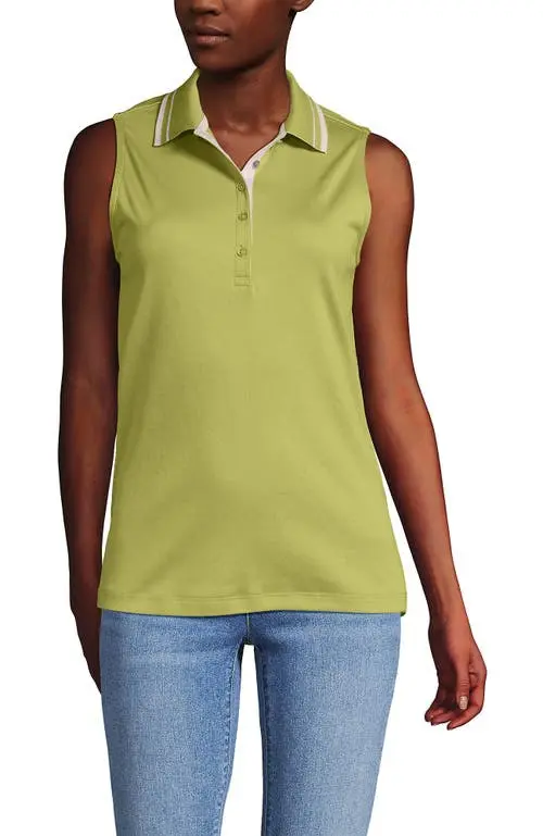 LANDS' END Supima Cotton Polo - Bright Pistachio/ivory