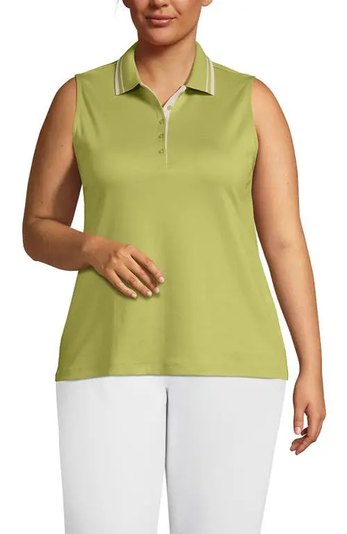 LANDS' END Supima Cotton Polo - Bright Pistachio/ivory
