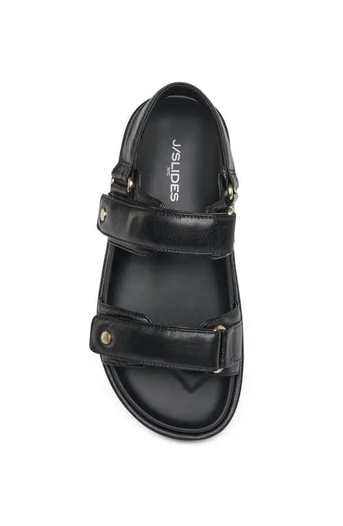 J/SLIDES NYC Bay Leather Slingback Sandal - Black