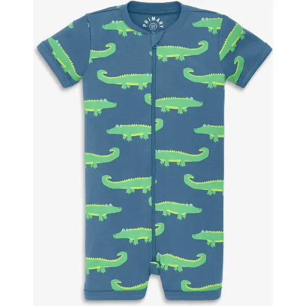 PRIMARY Baby Organic Zip Shortie In Seasonal Prints - Moonlight Alligators