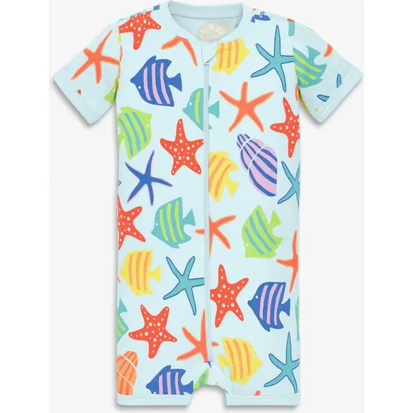 PRIMARY Baby Organic Zip Shortie In Seasonal Prints - Saltwater Under The Sea