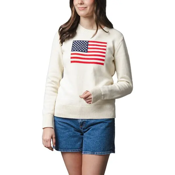HOPE & HENRY Organic Cotton Flag Crew Neck Pullover - Ivory Flag