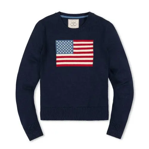 HOPE & HENRY Organic Cotton Flag Crew Neck Pullover - Navy Flag