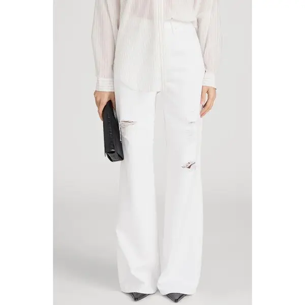 FRAME The Loose Ripped Wide Leg Jeans - White Destruct