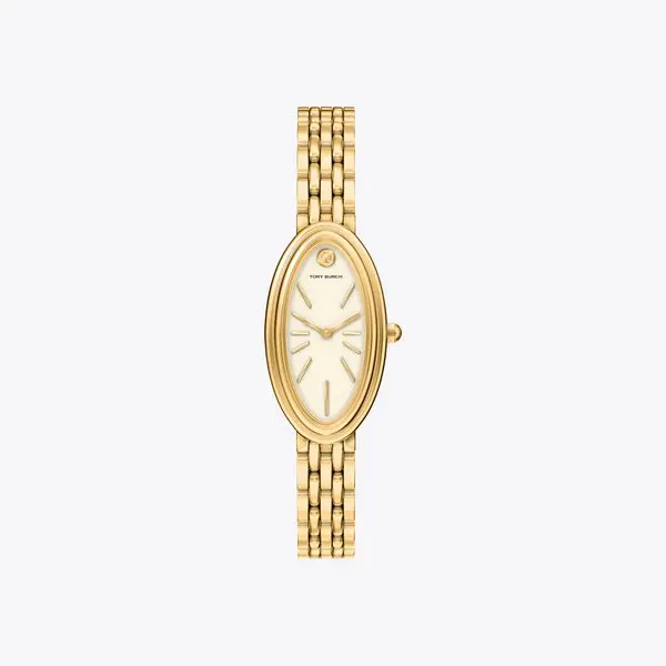 Tory Burch Elongated Oval Watch - Ivory/gold