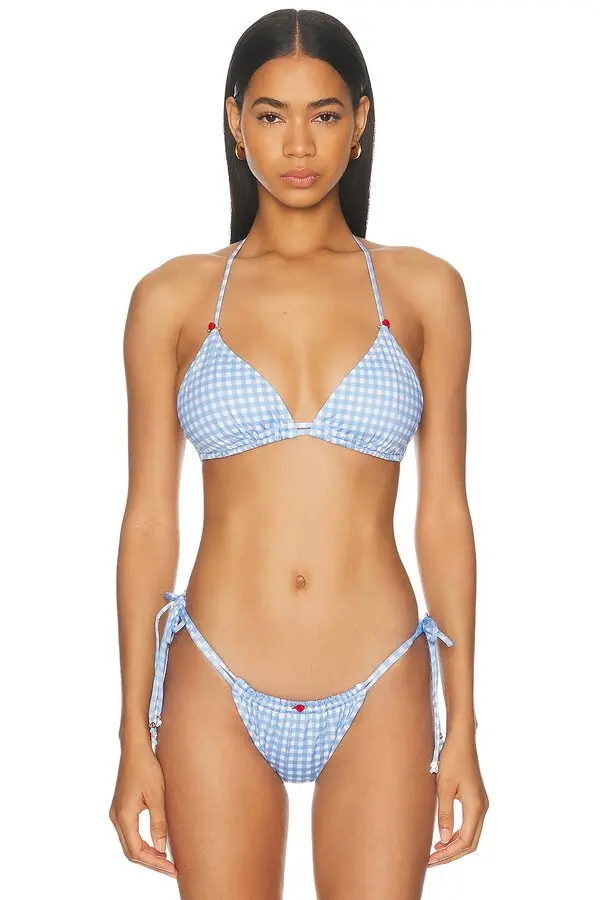BANANHOT Kyma Bikini Top - Light Blue Gingham