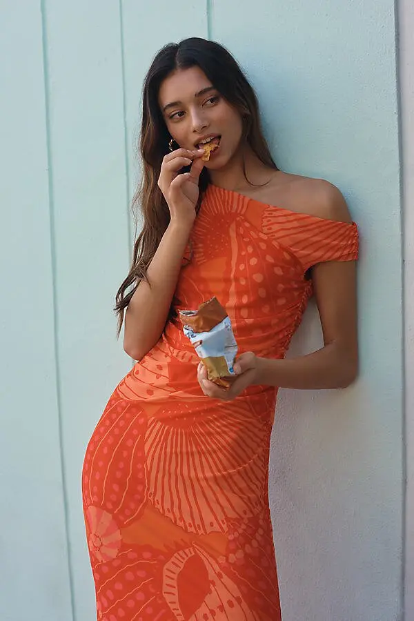 Farm Rio Off-the-shoulder Printed Midi Dress - Shell Mix
