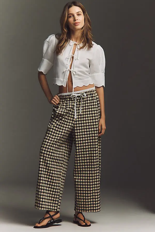 MAUDE CLUB Ari Crop Pants - Black Sand Gingham