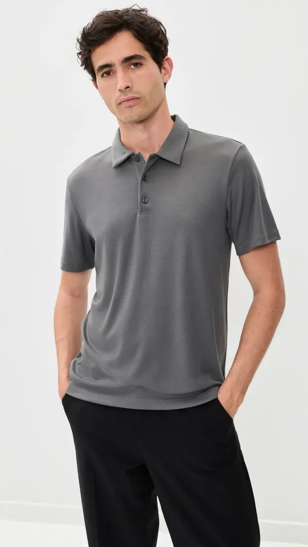Theory Bron Polo In Modal Jersey - Carbon