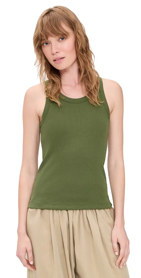 Vince Ribbed Scoop Neck Tank - Herb