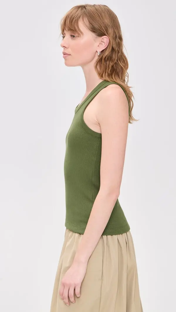 Vince Ribbed Scoop Neck Tank - Herb