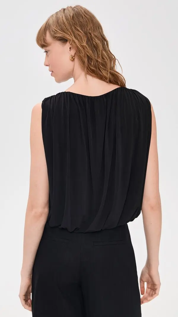 Vince Sleeveless Gathered Boatneck Top - Black