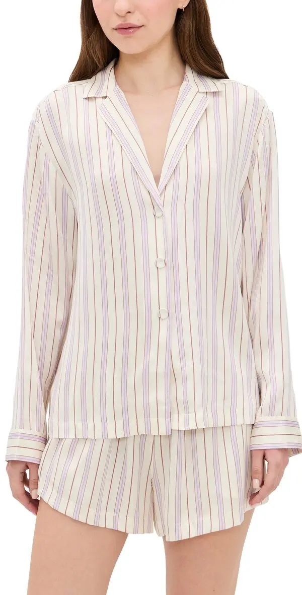 Lunya Washable Silk Button Up Short Set - Wisteria Stripe